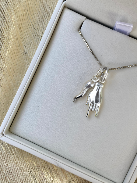 Catania Silver Cornicello and Hand Necklace | Cornicello Pendant ...
