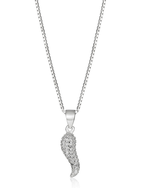 Cristallo Silver Diamante Cornicello Necklace | Bella Luck Charms ...
