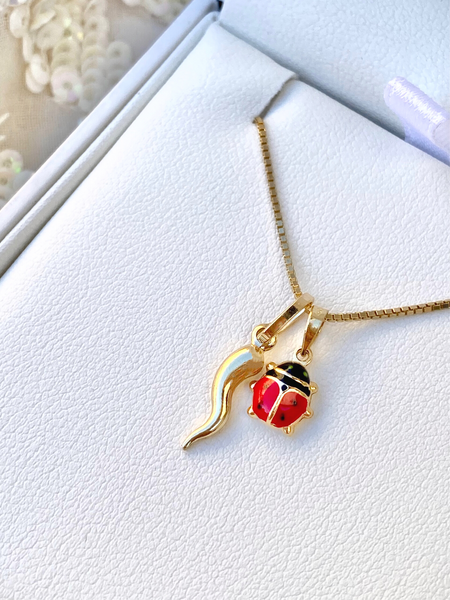 Coccinella 18K Gold Cornicello and Ladybug Necklace | Bella Luck Charms ...